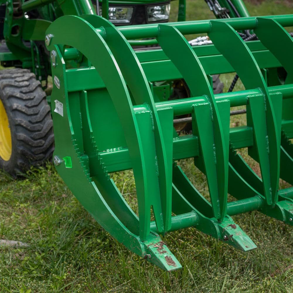 Titan Attachments 84" HD Root Grapple Rake Attachment Fits John Deere Hook and Pin Connection, Recommended for Series 4 Tractors, Twin 3,000 PSI Cylinders, Carry Rocks, Logs, Brush, Debris