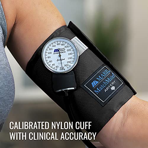 MABIS Blood Pressure Cuff and Dual Head Stethoscope Kit, Combination Home Sphygmomanometer with Calibrated Nylon Cuff, Professional Quality, Carrying Case, Black