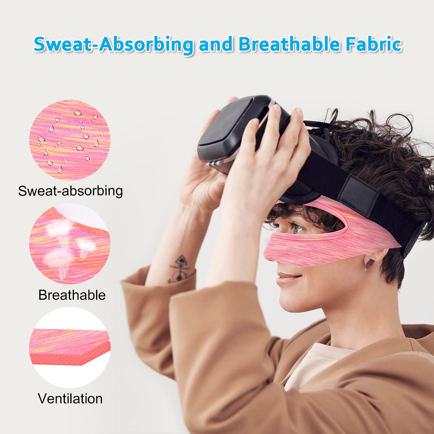 EWalos VR Eye Mask Cover Breathable Sweat Band, Compatible with Oculus/Meta Quest 2, PSVR 2 and Other VR Headsets, Adjustable Elastic Band Design for Adults and Children(3PCS)