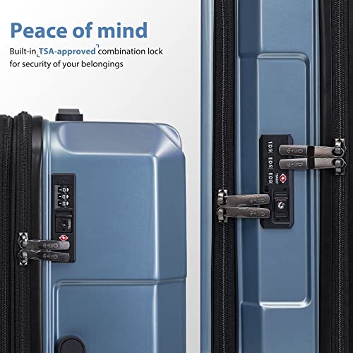 Coolife Luggage 2 Piece Luggage Set Carry On Spinner Suitcase Set with Pocket Compartment Weekend Bag Hardside Trunk (blue_zipper type, 2-piece Set)