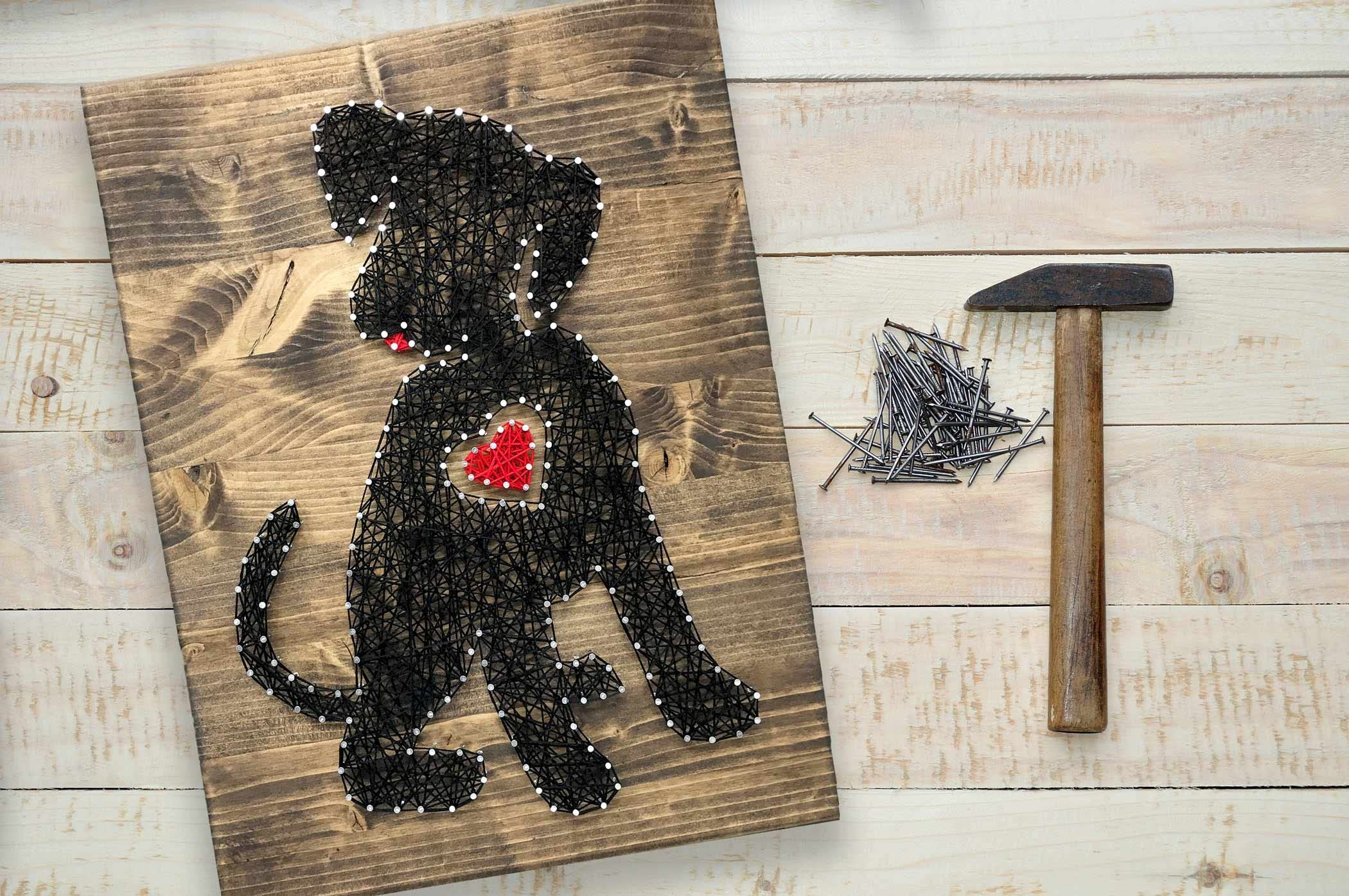 String of the Art (16" x 12" Puppy String Art Kit, American Made Crafting Supplies, Pine Wood, Embroidery Floss, Original Art, DIY Craft Kit for Adults, Beginner to Advanced Crafters