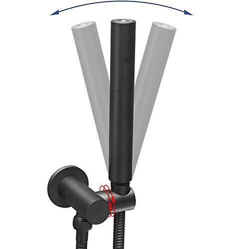 KATAIS Matte Black Solid Brass 2 In 1 Function Handheld Shower Wand Head Combo, High Pressure Round Hand Black Shower Head with 59 Inch Hose and Holder, High Flow