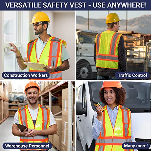 High Visibility Safety Vest β ANSI Class 2 Breakaway Vest with 5 Pockets, Yellow with Adjustable Hook and Loop Closure, Hi Vis Breathable Mesh, Heavy Duty Work Wear for Men or Women, 3 Pack (XL/XXL