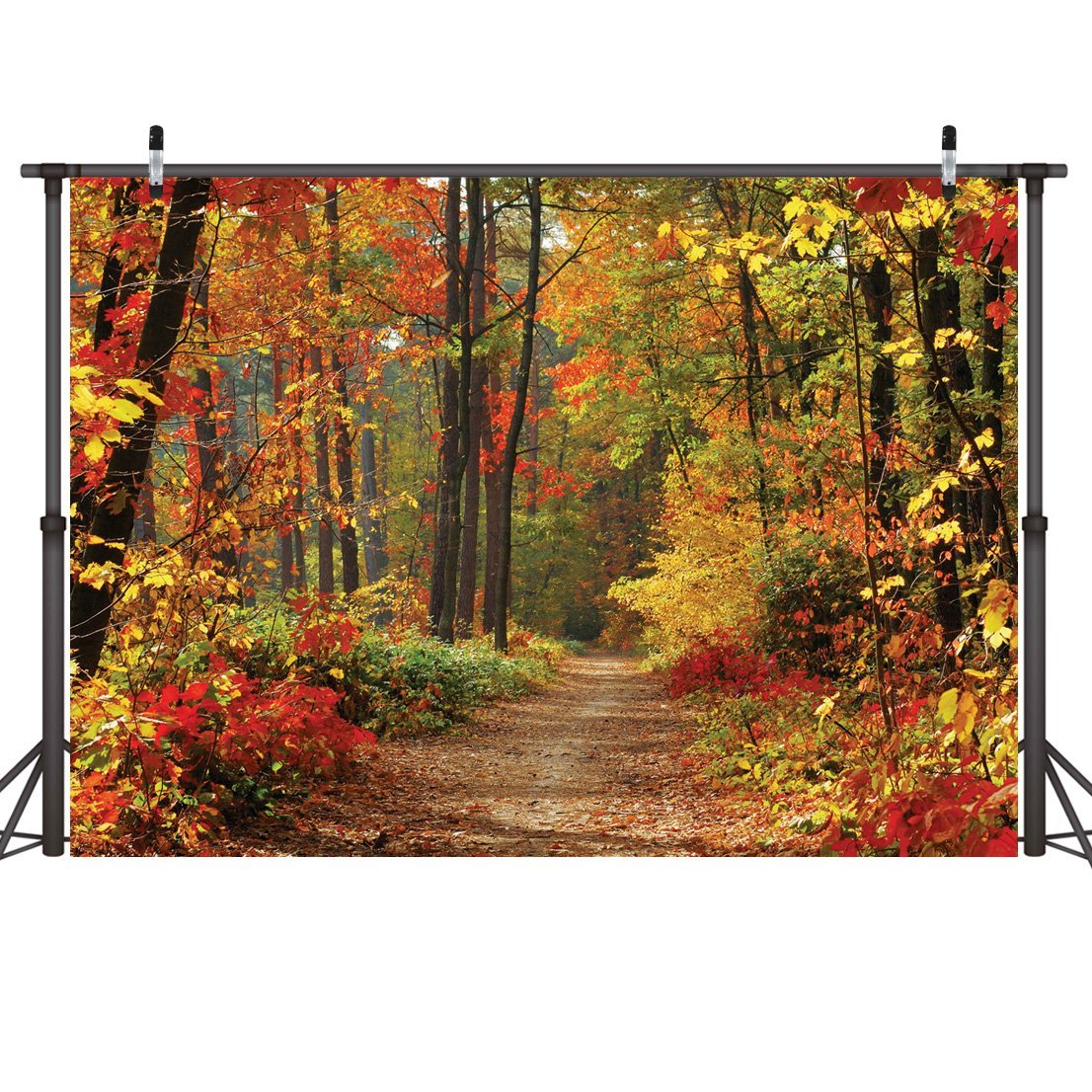 LYWYGG Autumn Scenery Deciduous Background 7x5ft Vinyl Deciduous Mountain Road Photography Backdrop Tree and Yellow Fall Leaves View Background Studio Props CP-67
