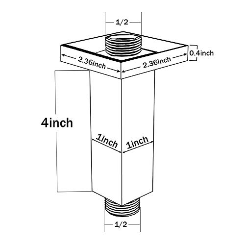 KATAIS Matte Black Shower Arm with Flange, Square - Stainless Steel Ceiling Mounted Extension Pipe for Rainfall Shower Head, 4 inch
