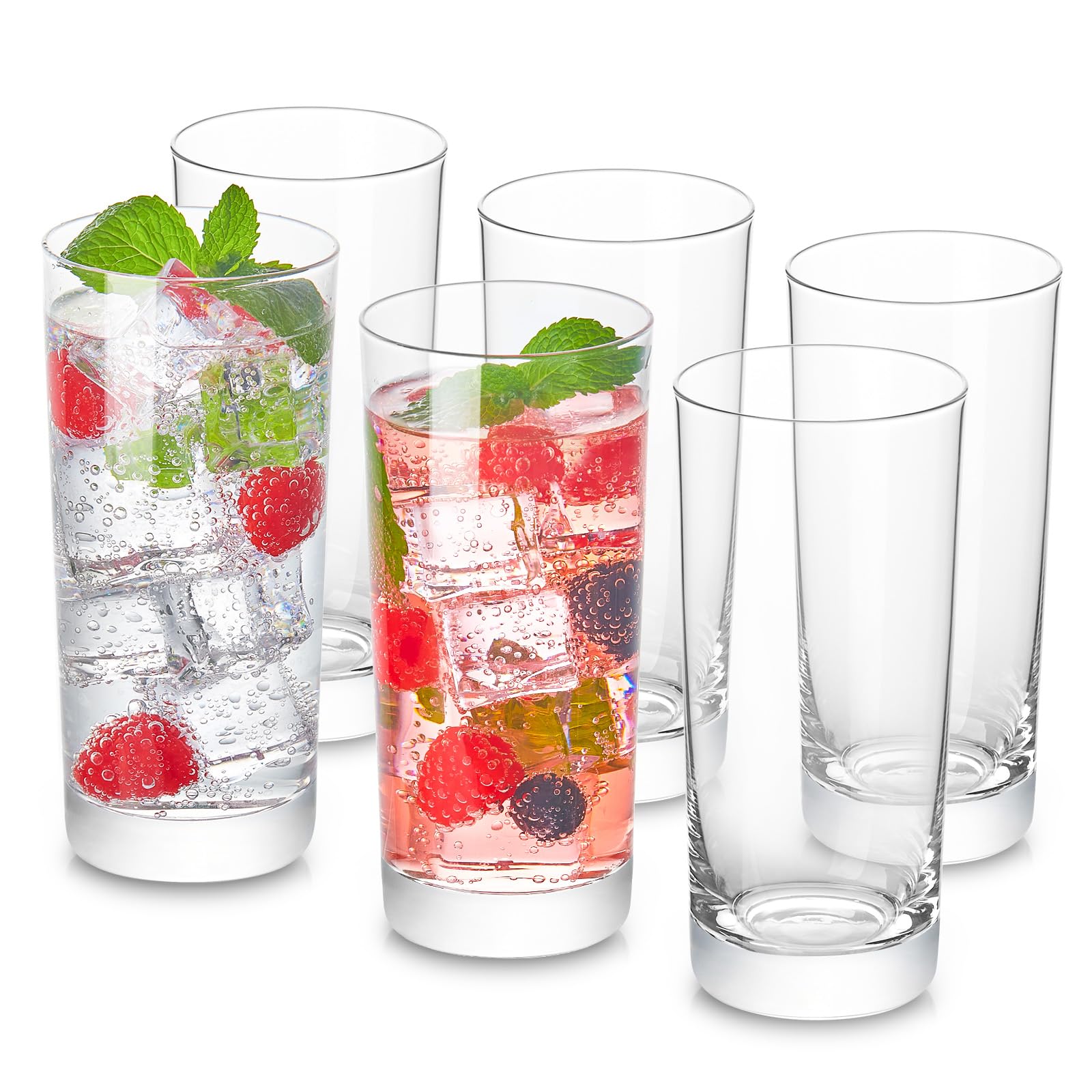 GRANDARTIC Crystal Drinking Glasses, 15.5oz/460ML Crystal Highball Glasses Set of 6, LEAD-FREE Heavy Base Tall Glassware, Brilliant Clarity Drinking Glasses for Water, Juice