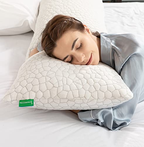 Cooling Pillows 2 Pack, Luxury Shredded Memory Foam Pillows Queen Size Set of 2, Cool Pillows for Side Sleepers Back Stomach Gel Bed Pillows for Sleeping with Removable Cover Rayon Derived from