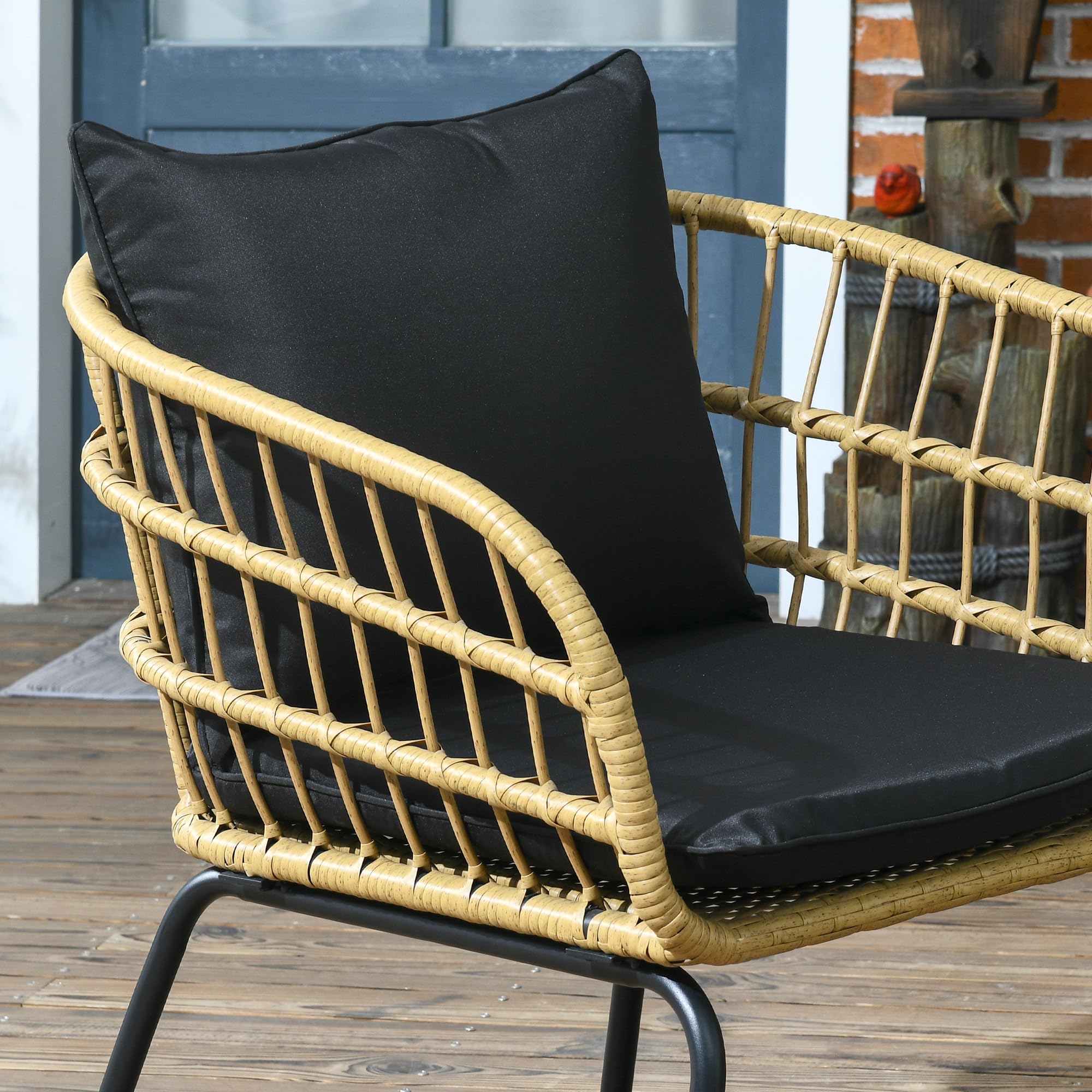 Outsunny 5 Piece PE Rattan Outdoor Furniture Set with Cushioned Chairs & Loveseat Sofa, Patio Sectional Furniture Set, Conversation Sofa Set with Stackable Coffee Tables, Black