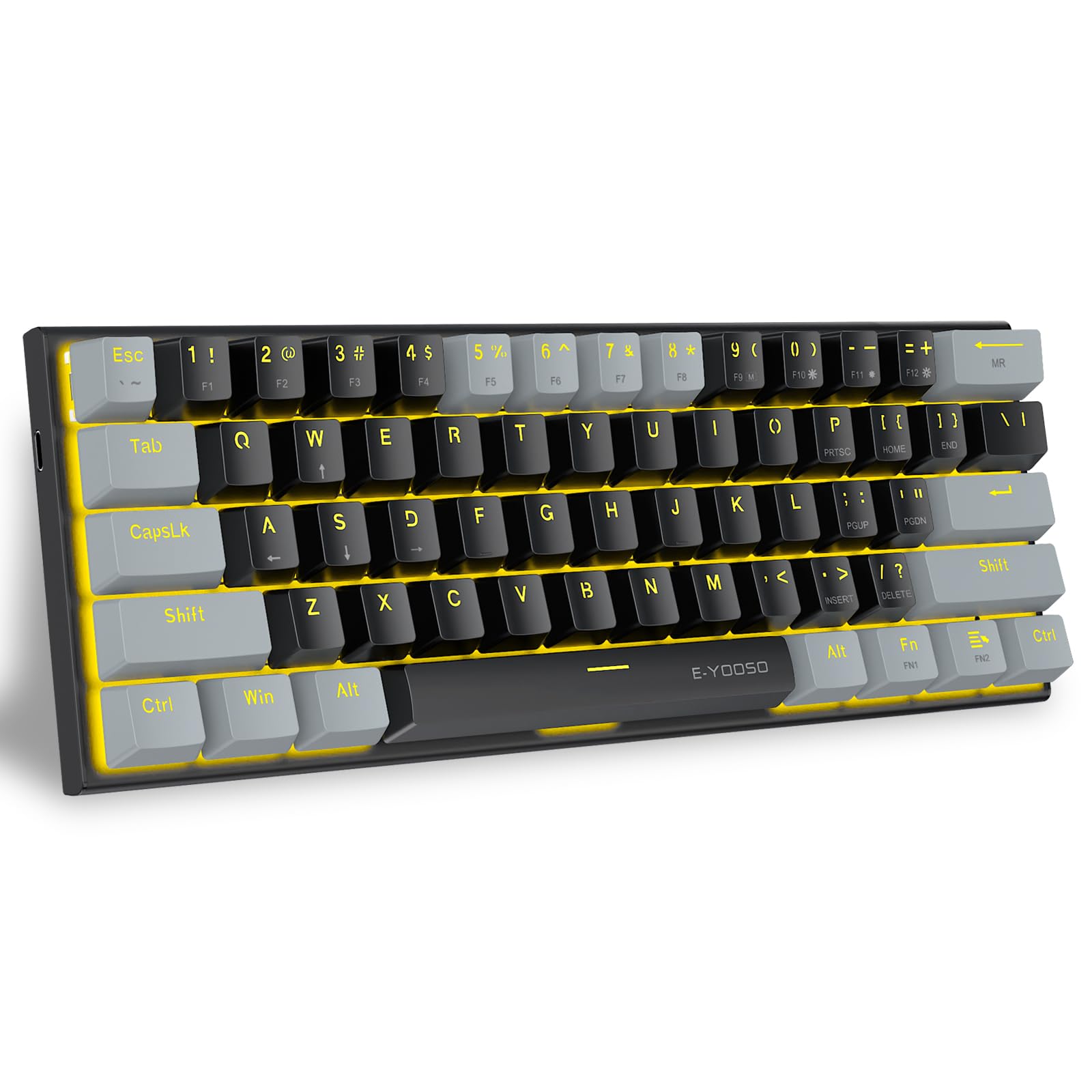 E-YOOSO 60% Mechanical Keyboard, Red Switches Mechanical Gaming Keyboard Wired with LED Backlit, Ultra-Compact 60 Percent Computer Keyboard for Windows, Mac OS (Grey Black)
