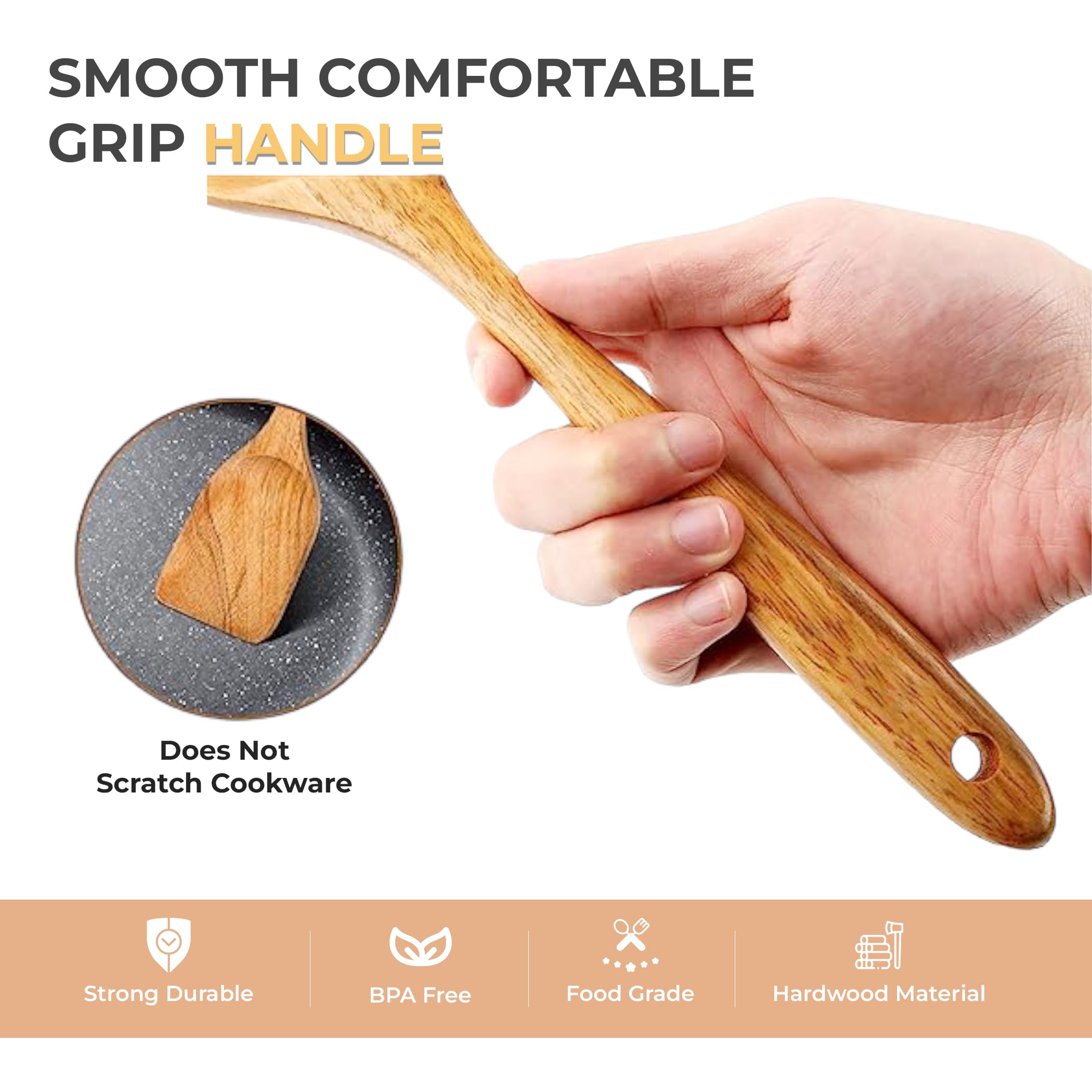 Cooking Utensils Set, Nonstick Wooden Spoons for Cooking, Cookware Sets, Kitchen Essentials, Kitchen Appliances, Kitchen Utensils Tool Set, Housewarming Gift, Mangowood Kitchen Utensils Set Pack of 5