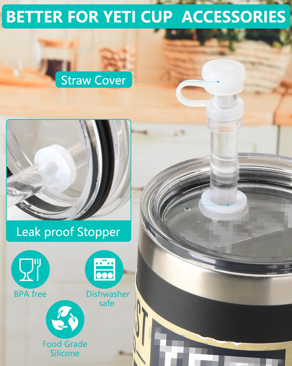 Silicone Spill Stopper Compatible with YETI Straw Cup,Spill Stopper for Cups Mug Tumbler Accessories Including 3 Straw Cover Topper Cap, 3 Leak Proof Stopper.