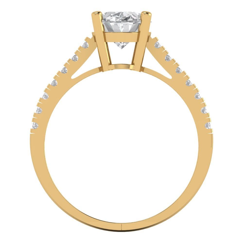 Clara Pucci 2.21 Carat Oval Cut Clear Simulated Diamond 14K Yellow Gold Solitaire with Accents Engagement Promise Bridal Ring Size 3.5