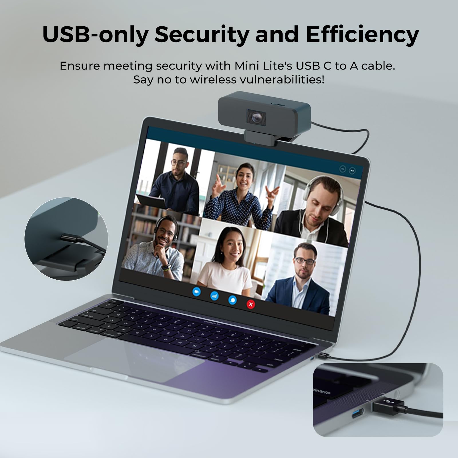 COOLPO Webcam, 4K Webcam Video Conference Camera, 4K Webcam AI Tracking, Autofocus, Auto Framing with Cancellation Mic, Personal and Group Hybrid Collaboration, Meeting Room Camera, Mini Lite