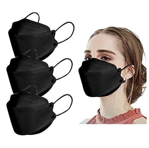 KellyKessa 50Pcs 4-Ply KF94 Black Face Masks Breathable 3D Design Protective Face Filter, No Pain Earloop (Black)