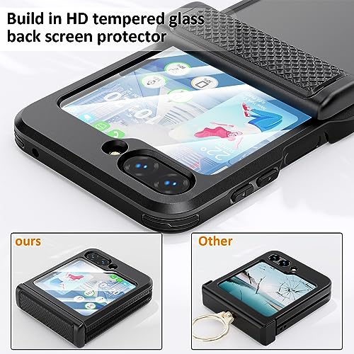 Design for Galaxy Z Flip 5 Case Built in Back Screen Protector, Samsung Galaxy Z Flip 5 Case with Hinge Protection Protective Phone Case for Samsung Galaxy Flip 5 5G (Purple)
