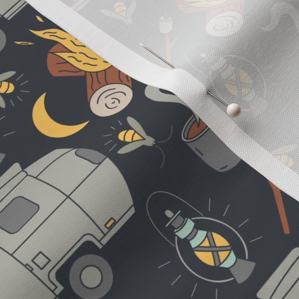 Spoonflower Fabric - Retro Camping Camper Campfire Fireflies Coffee Outdoors Printed on Petal Signature Cotton Fabric by The Yard - Sewing Quilting Apparel Crafts Decor