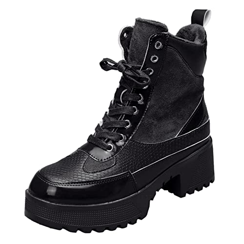 FASDNENDYS Medium Boots Boot Women's Shoes Casual Buckle Fashion Heel Leather Womens Boots with Memory Foam Black
