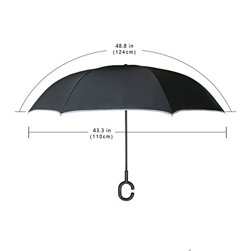 Nander Leaves Double Layer Inverted Umbrellas Reverse Folding Umbrella Windproof UV Protection Straight Umbrella Inside Out Upside Down for Car Rain Outdoor with C-Shaped Handle