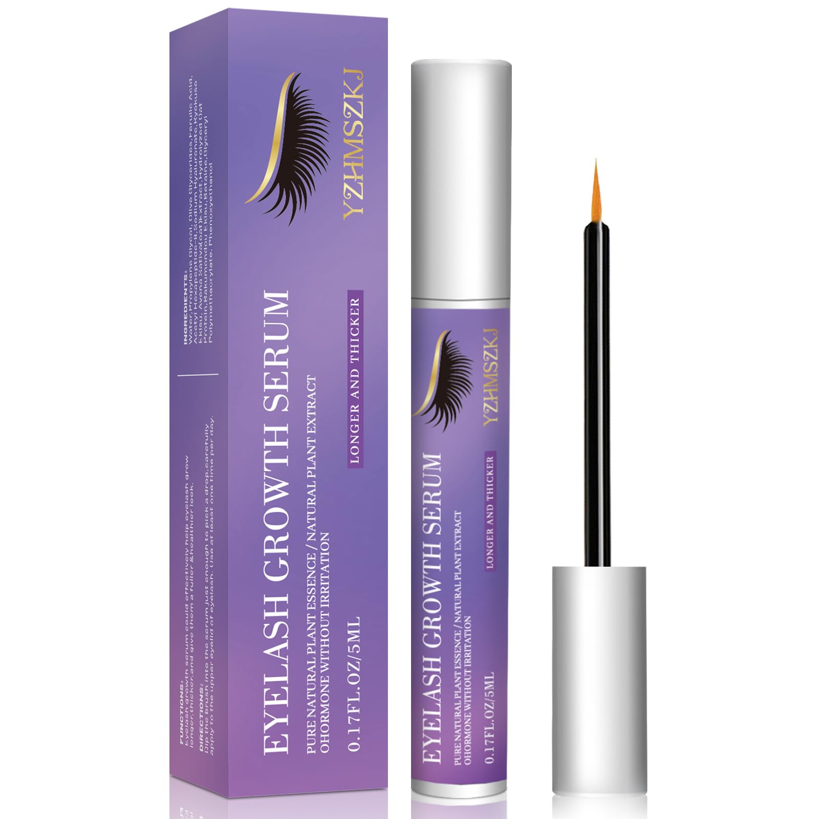 Eyelash Growth Serum, Eyelash Serum to Grow Lashes Or Brows, 5ml Irritation-Free Lash Serum for Longer Thicker Healthier and Fuller Looking Natural - Eyelash Serum Vegan & Cruelty-Free