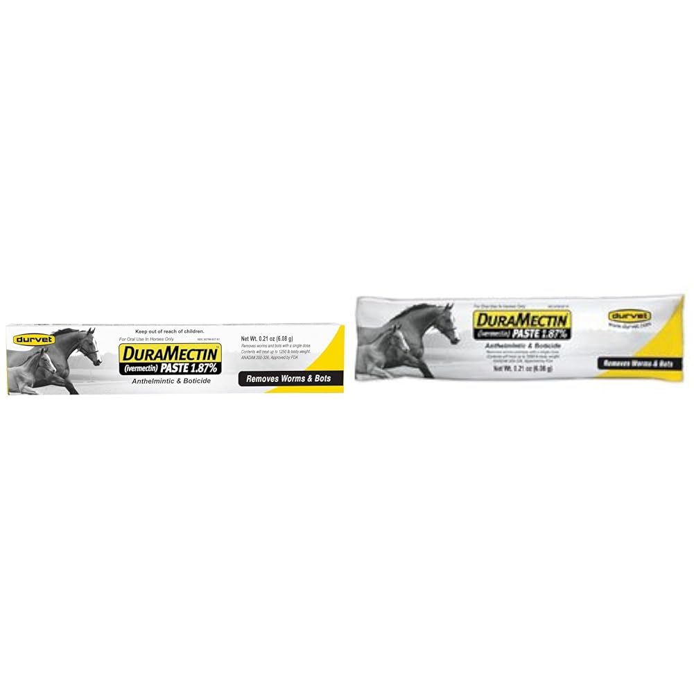 Durvet DuraMectin Ivermectin Paste 1.87% Horse Wormer 1 Tube (for Horses only) & Duramectin Ivermectin Paste 1.87% for Horses, 0.21 oz