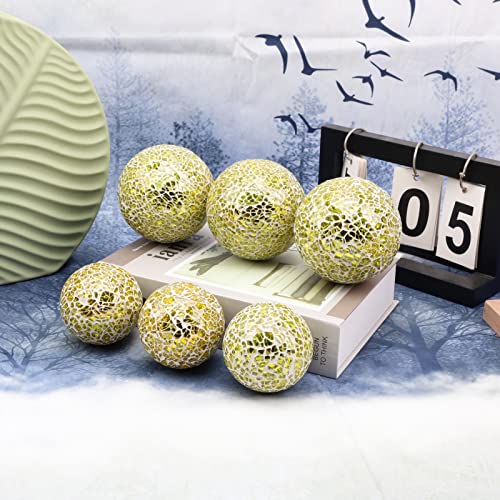 Kepfire 3Pcs Mosaic Glass Sphere 3.15 Inch Round Crackl Orbs for Bowls Vases Dining Table Centerpiece Home Decoration - Gold