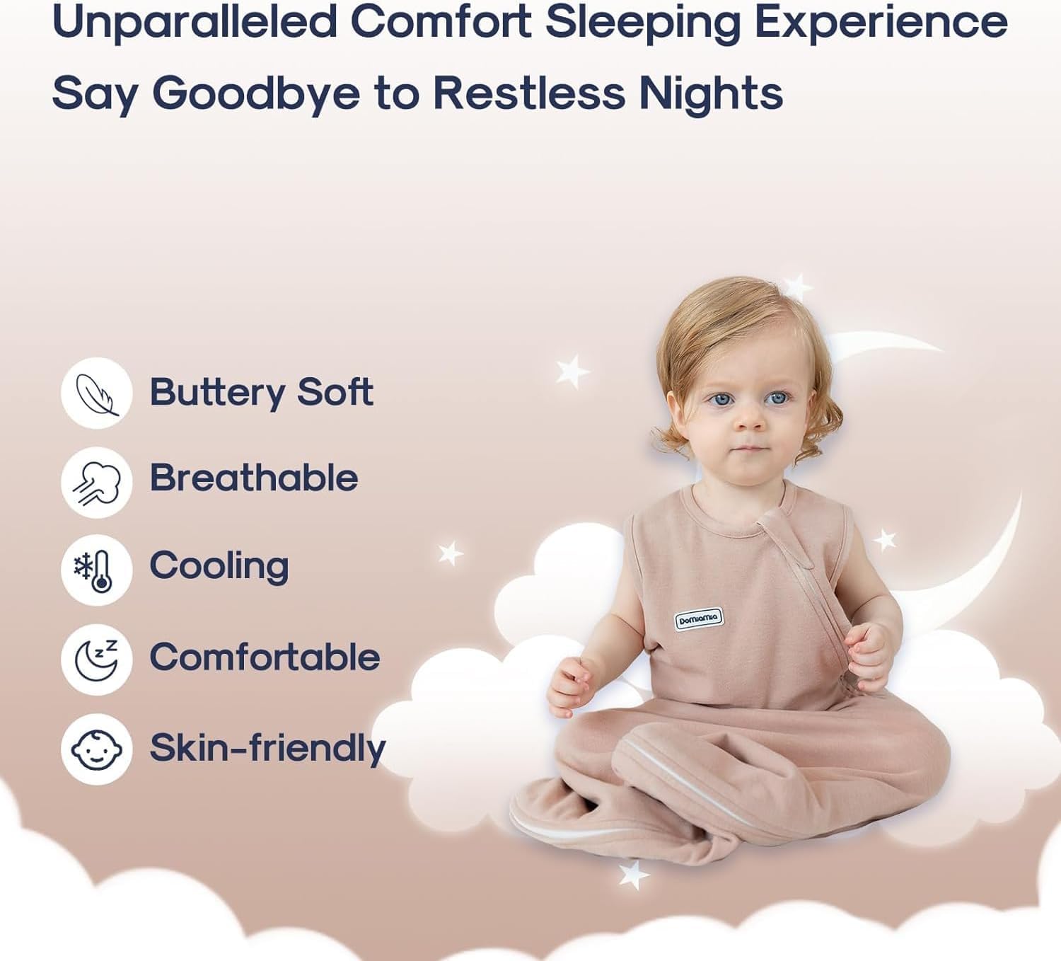 Domiamia Baby Sleep Sack 1.0 Tog Soft Cotton & Rayon Made from Bamboo Toddler Sleeping Sack 24-36 Months Dryable Lightweight Wearable Blanket