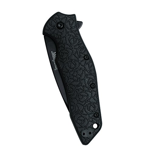 Kershaw Kuro Tanto Black Serrated Pocket Knife, 3.1β Steel Blade with Assisted Opening, Glass-Filled Nylon Handle with Deep-Carry Pocketclip, Small Folding Knife