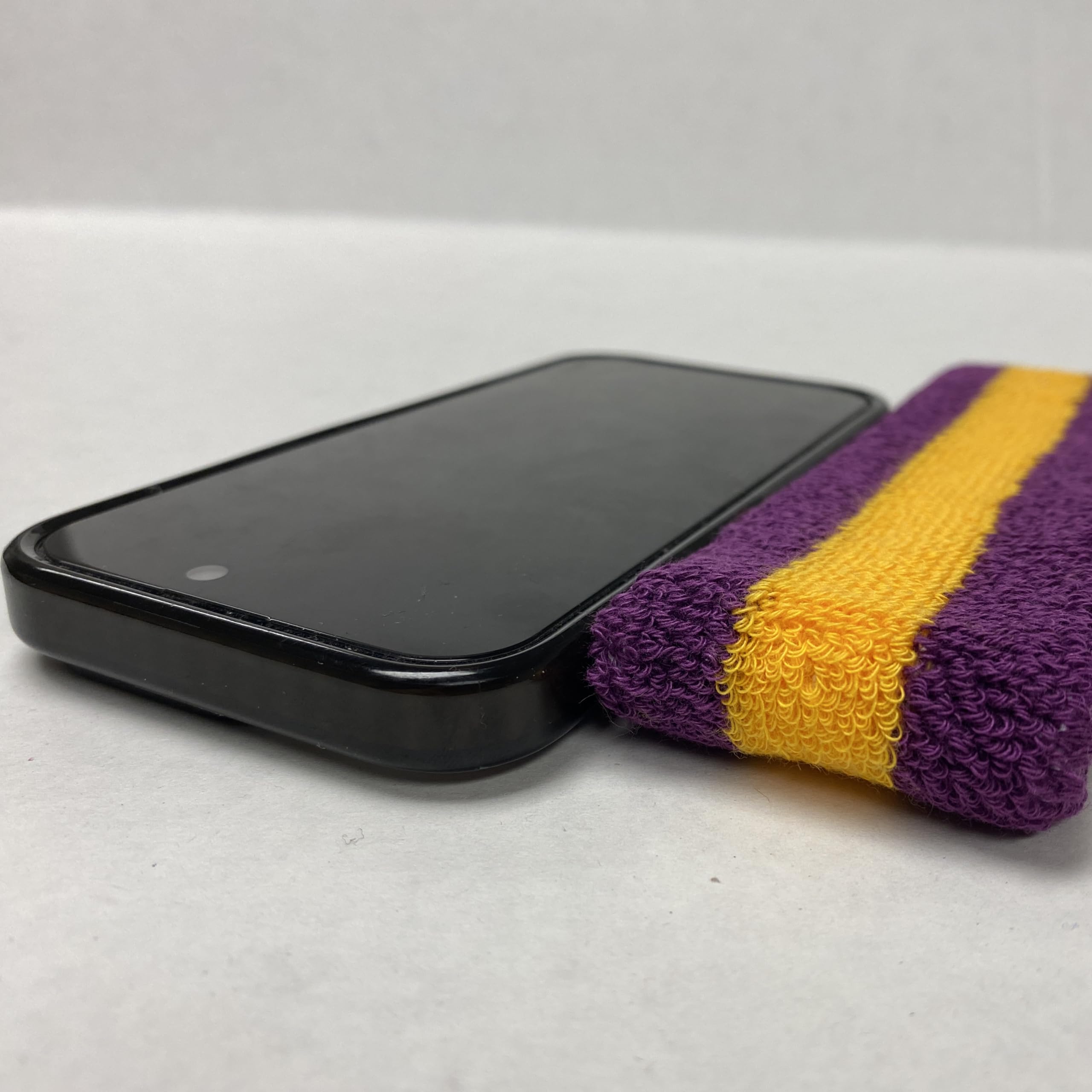 COUVER 2 Color Stripe Terry Sports Headband (1 Piece), Golden Yellow/Purple