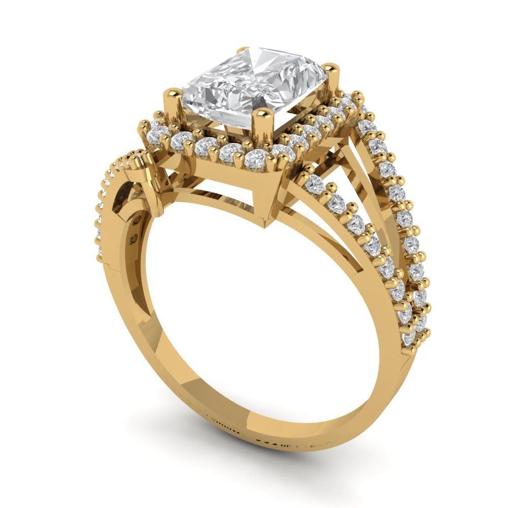 Clara Pucci 24ct Emerald Cut Solitaire Halo Criss Cross White Sapphire Wedding Bridal art deco Anniversary Ring 14k Yellow Gold 4