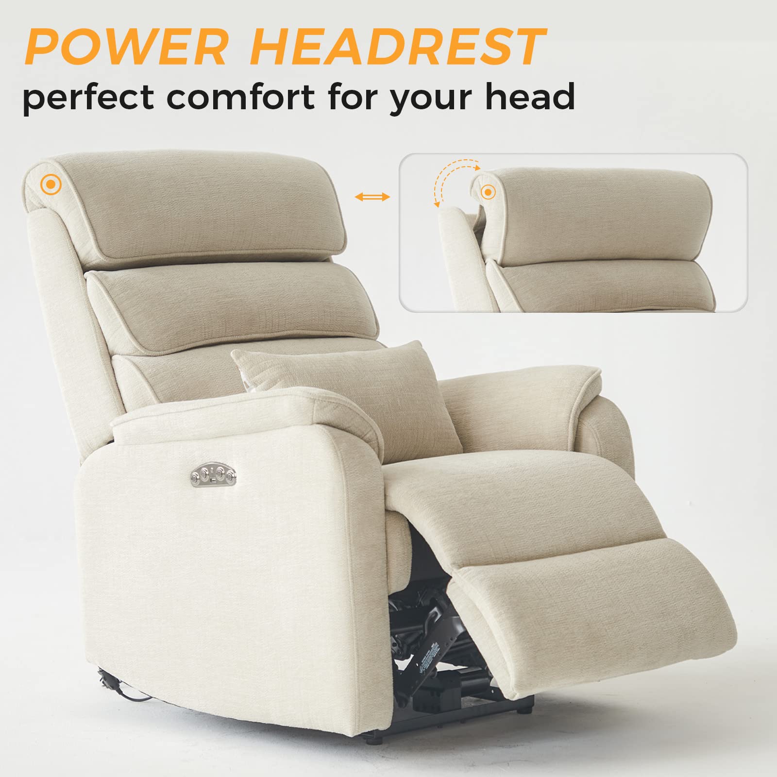 Creatuis J&L Electric Recliner Zero Gravity Recliner Chair with Power Adjustable Headrest Sofa with USB Charging Port Chenille Recliner Living Room Bed Room(Beige)