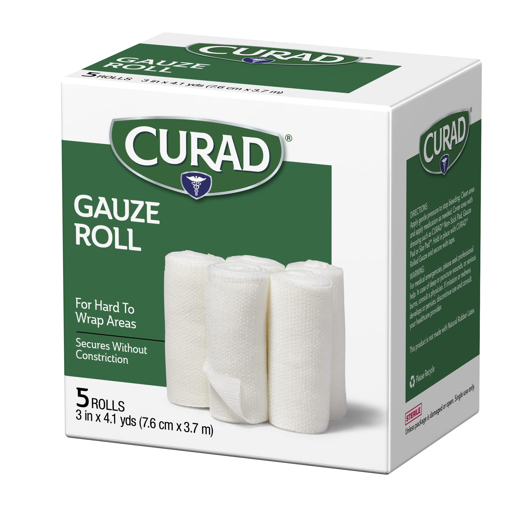 Curad Cotton Stretch Rolled Gauze, 3" x 4.1 yd, 5 Count (Pack of 3)