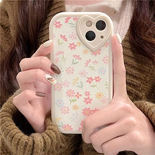 Ownest Compatible for iPhone 13 Case with Cute Flowers Floral Pattern for Women Girls Soft Silicone Love Lens Protection Case for iPhone 13 [Not Fit iPhone 13 Pro]-White
