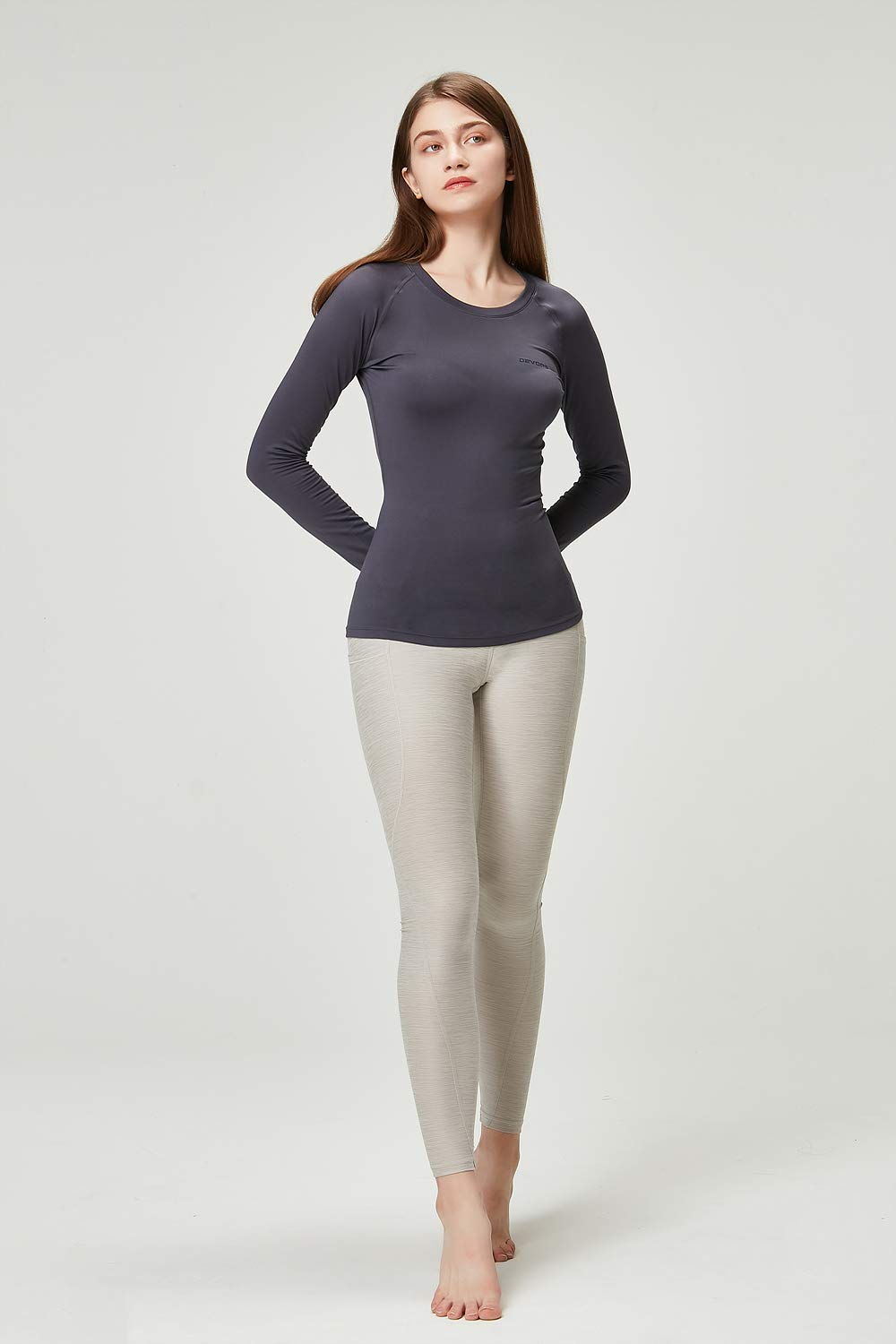 DEVOPS Women's 2 Pack Thermal Long Sleeve Shirts Compression Baselayer Tops (X-Large, Charcoal/Light Grey)