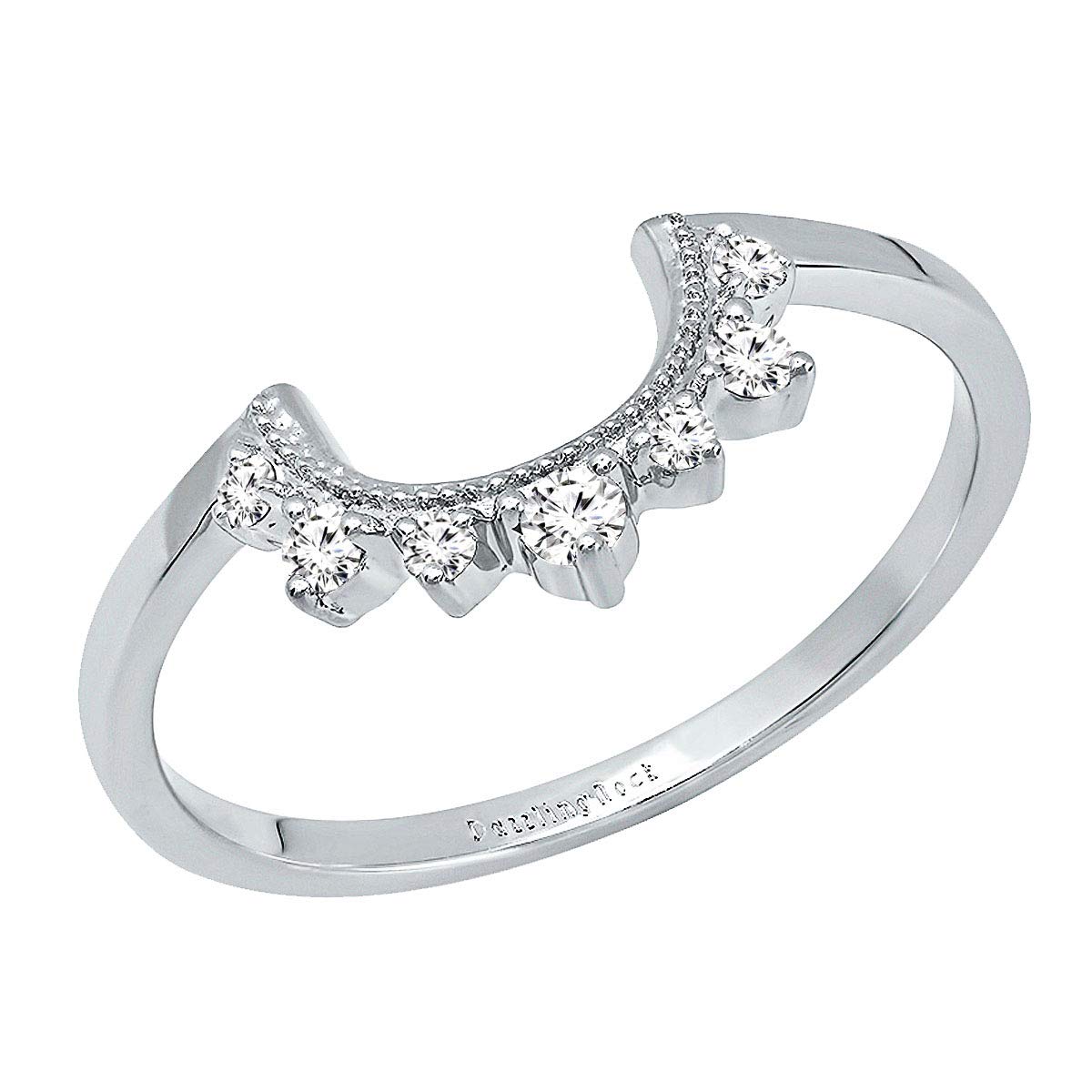 Dazzlingrock Collection 0.15 ctw Round White Diamond Ladies Guard Curved Wedding Band for Solitaire Ring, 14K White Gold, Size 8.5