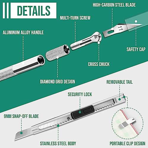 DIYSELF 250 Pcs Exacto Knife, Craft Knife, Hobby Knife, Precision Knife, Exacto Knife for Crafts, Modeling, Scrapbooking, 2 Exacto Knives with Extra 235 Exacto Blades (#11#10#16#17)