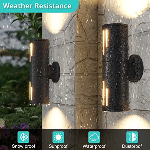 Dusk to Dawn Sensor Outdoor Wall Sconce, Exterior Waterproof Wall Lantern Light Fixture, Up Down Wall Mount Lighting Matte Black Anti-Rust, E26 Socket Wall Lamp for Porch Doorway Garage, 2 Pack