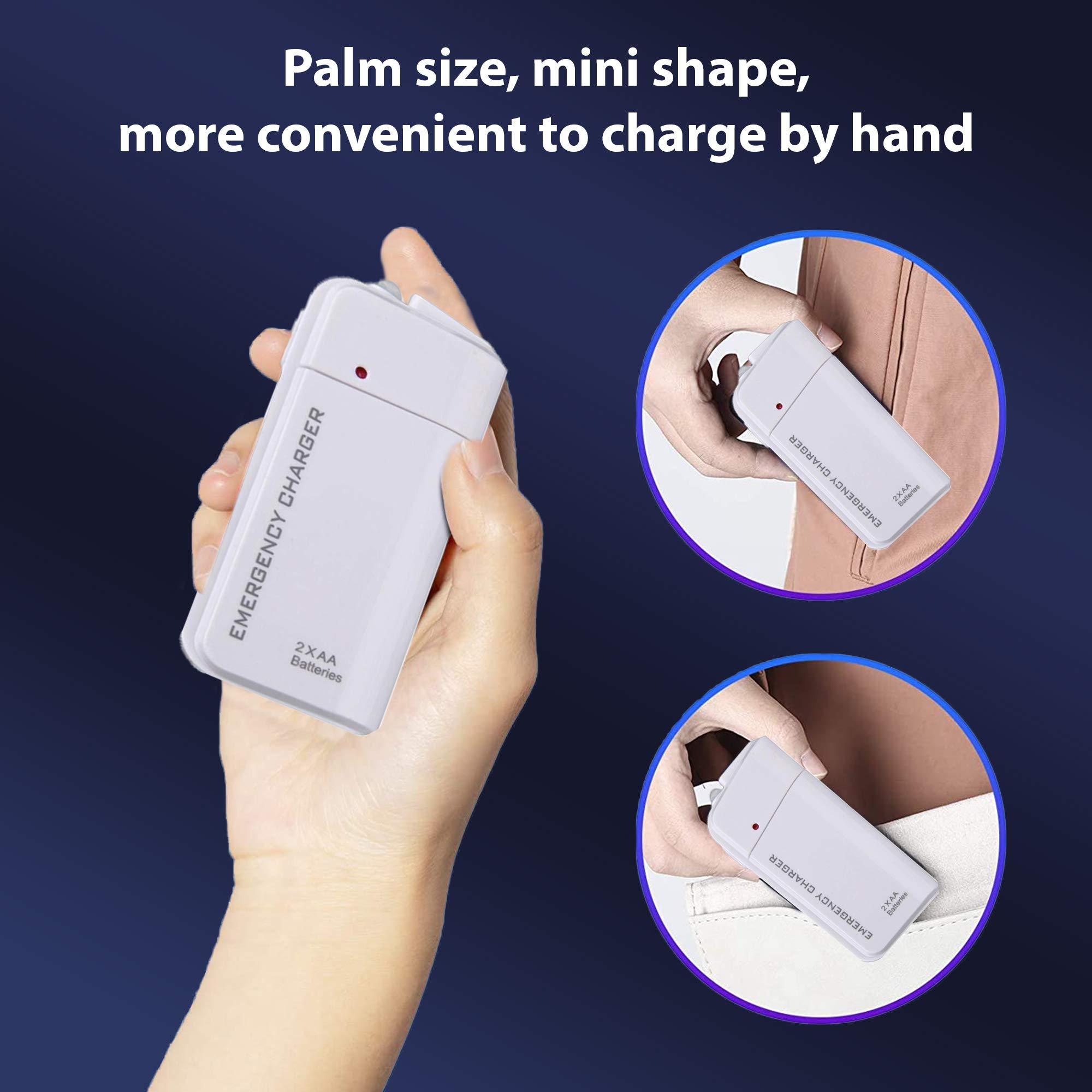 Success4Sport Portable AA Battery Travel Charger Works for Samsung Galaxy Tab Active Pro and Emergency Re-Charger with LED Light! (Takes 2 AA Batteries,USB-C) [White]