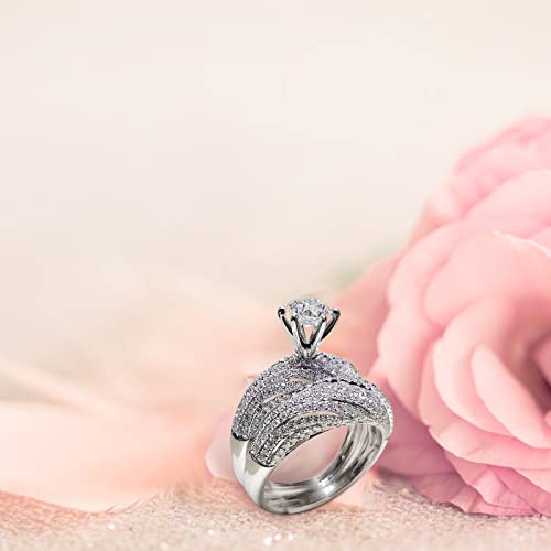 Exquisite Women's Ring Multi-Row Band Ring Pave Diamond Ring Mens And Ladies Couple His & Hers Bridal Matching Engagement Wedding Ring Band Set Cocktail Rings for Couples Valentines Day Gift