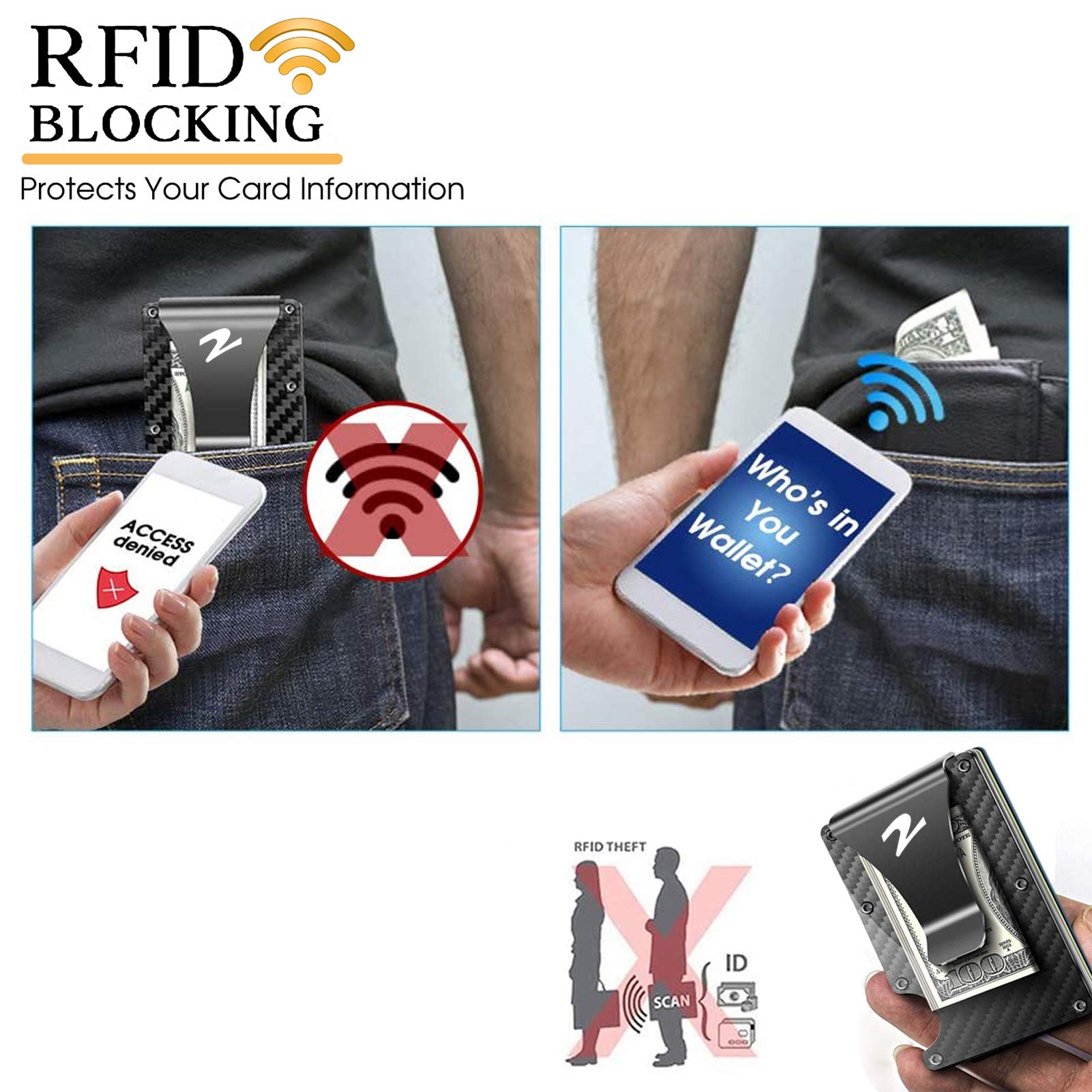 COONLINE Carbon Fiber Wallets for Men,RFID Blocking Card Holder Money Clip Mens Wallet