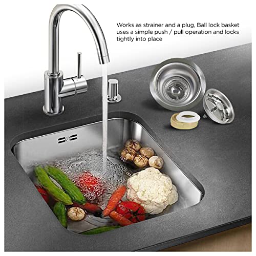 Highcraft 9753 Kitchen Sink (3-1/2 Inch) Stainless Steel Drain Assembly with Strainer Basket and Rubber Stopper Long Extended Shank (3-3/4 Inch)