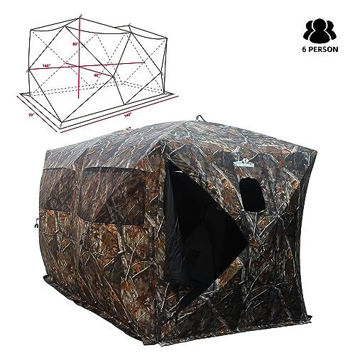 THUNDERBAY Bunkhouse Pop Up Portable 6 Person Side-by-Side Hunting Blind, Footprint: 140"x70" with 80" Height