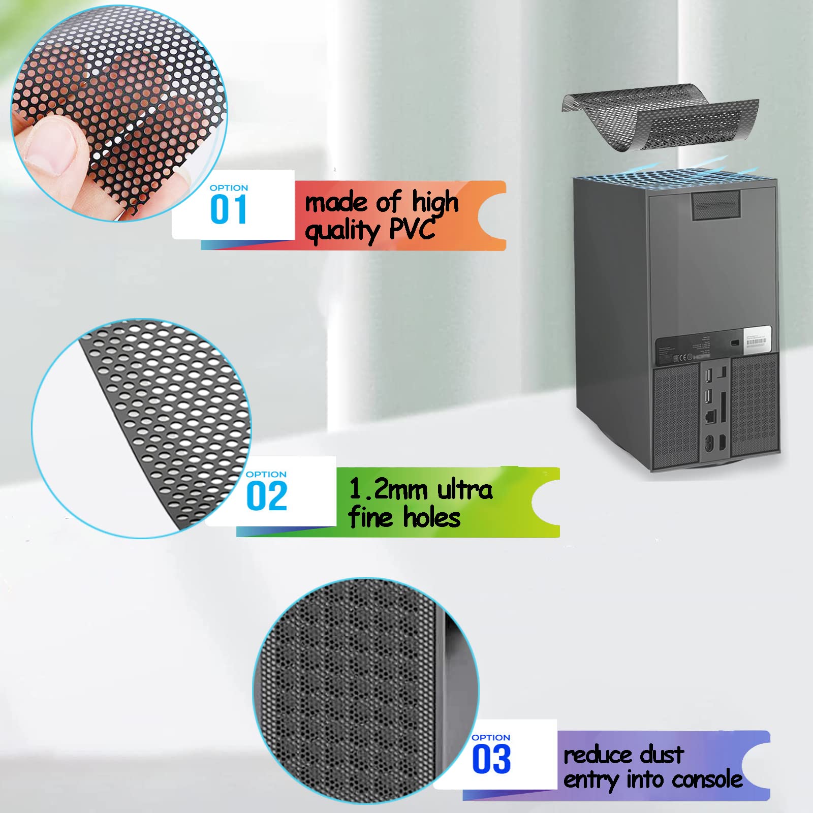 Dust Filter for Xbox Series X, 2 Sets Vent Dust Filter Cover Dust Cover Vent Cover Dust Proof Filter Cover Cooling Fan Filter Mesh Dustproof Cover with 4 Thump Grip Caps Compatible with Xbox Series X