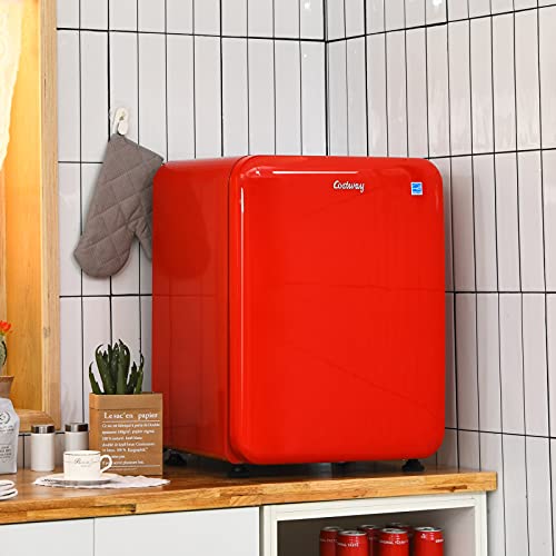 COSTWAY Compact Refrigerator, 2.4 cu ft. Single Door Small Fridge with Auto Defrost, Adjustable Temperature 32℉ to 50℉, Reversible Door, Removable Glass Shelves, Mini Fridge for Bedroom, Apartment, Red