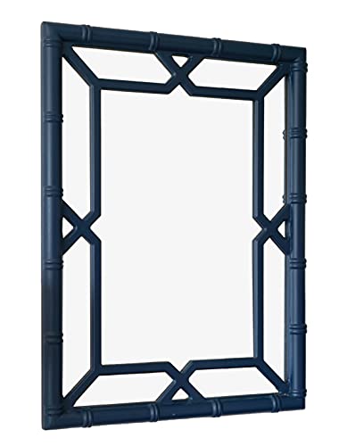 SORBARIA Bamboo-Look Solid Wood Window Pane Mirror 23" X 31" - Blue