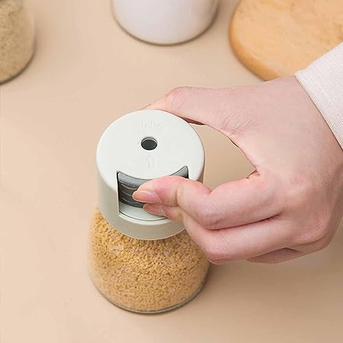 Salt And Pepper Shakers Precise Quantitative Push Type,0.5g Metering Salt Shaker,Quantitative Seasoning Tank,Measuring Salt And Pepper Shakers Glass,Kitchen Must Haves 2023 (2PCS Blue&Beige)