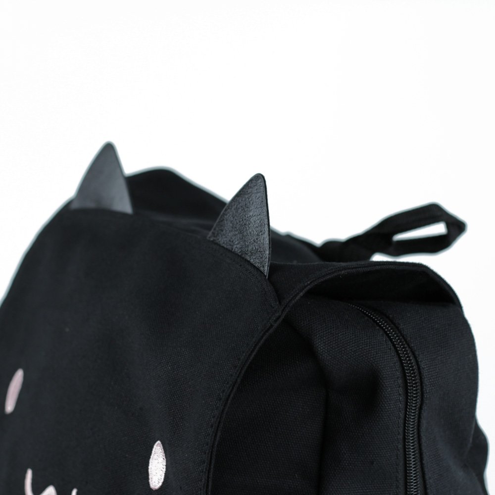 DemonChest Black College Cute Cat Embroidery Canvas School Backpack Bags for Kids Kitty(White)