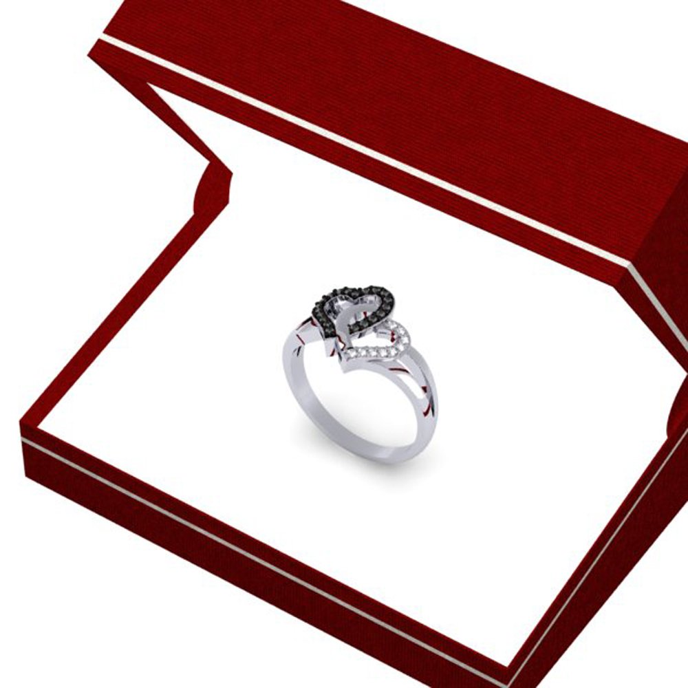 Dazzlingrock Collection 0.25 Carat (Cttw) Round Black Diamond & White Diamond Split Shank Entwined Double Heart Promise Ring for Women in 925 Sterling Silver Size 7