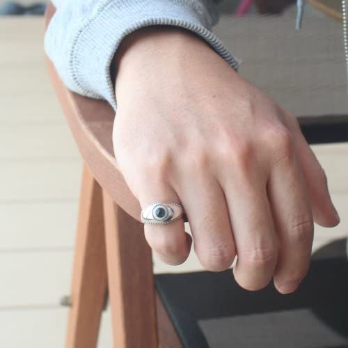 COSUMOSU 925 Sterling Silver Evil Eye Ring Adjustable for men and women