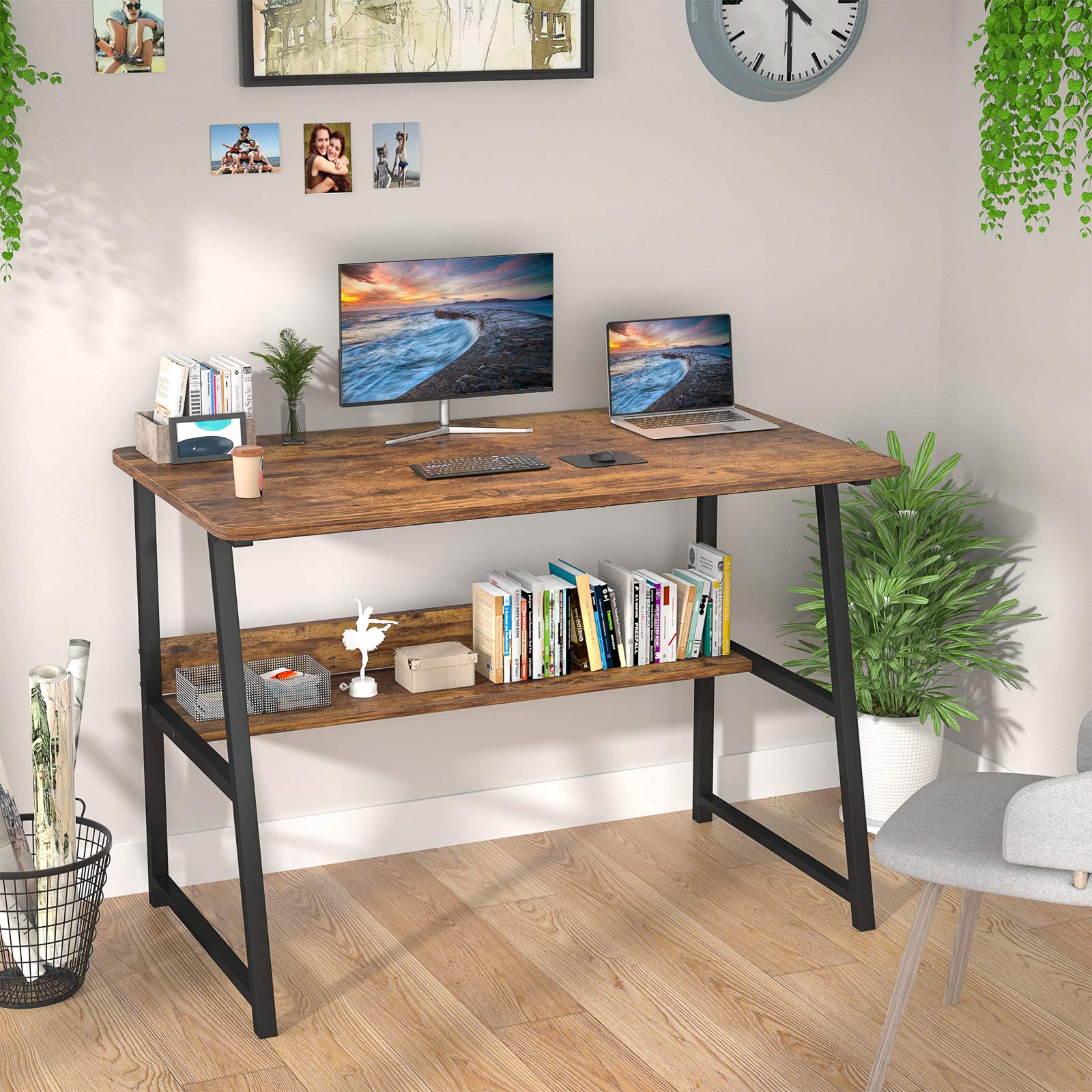 Desk Computer Desk 39 Inch Desk Home Office Desk Modern Simple Study Writing Desk with Bookshelf Sturdy Easy to Asseble Desk Industrial Small Desks for Small Space PC Laptop Gaming Desk Table