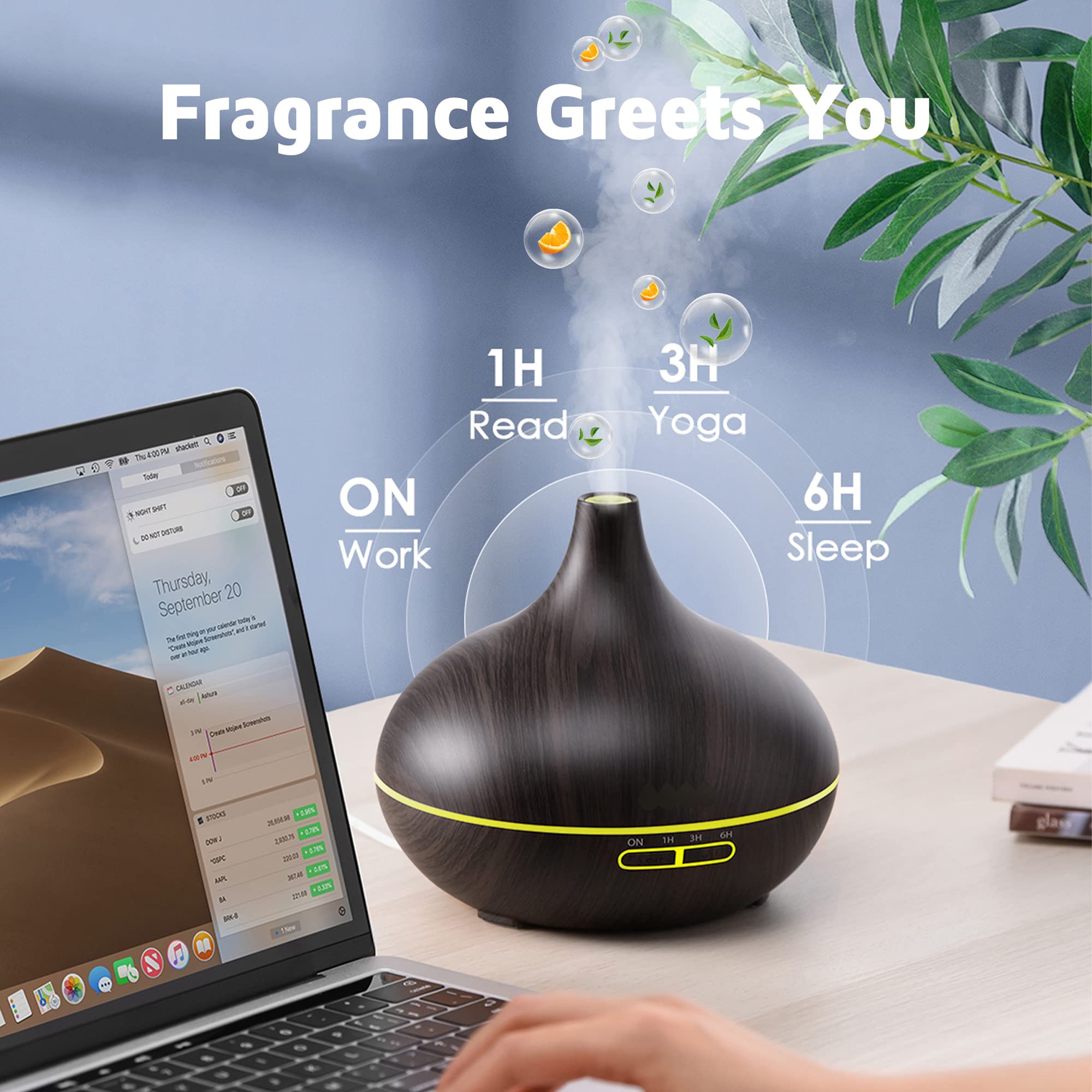 COSYAIREY Essential Oil Diffusers For Essential Oils Large Room, 500Ml Oil Diffuser Essential Oils Set, 23dB Aromatherapy Diffuser, 6 Essential Oils For Diffusers For Home, 14 Colorful Light & 4 Timer